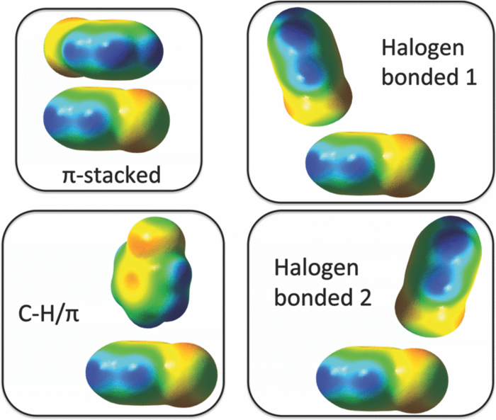On π-stacking, C-H/π, and halogen bonding interactions in halobenzene ...