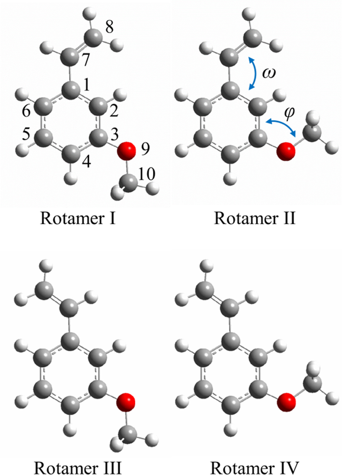 Identification of four rotamers of m-methoxystyrene by resonant two ...