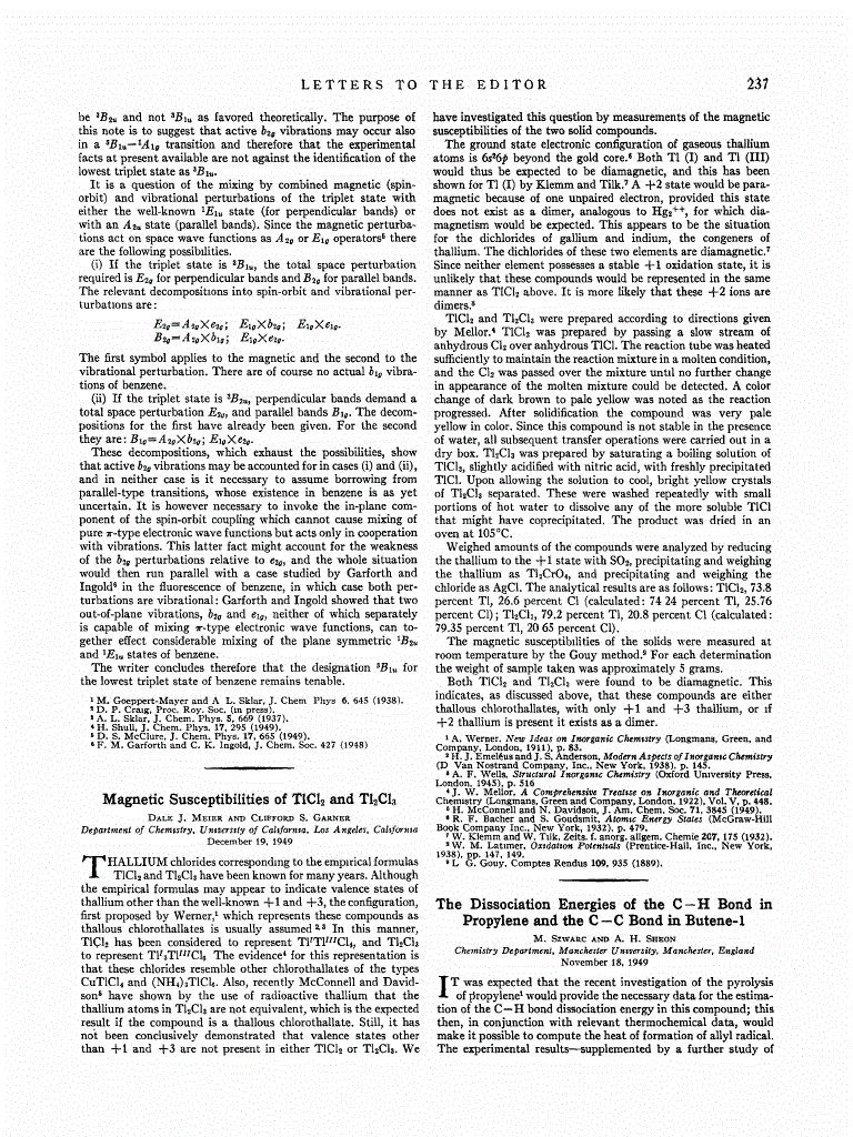 Magnetic Susceptibilities of TlCl2 and Tl2Cl3 | The Journal of Chemical ...