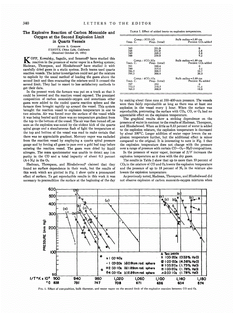 The Explosive Reaction of Carbon Monoxide and Oxygen at the Second ...