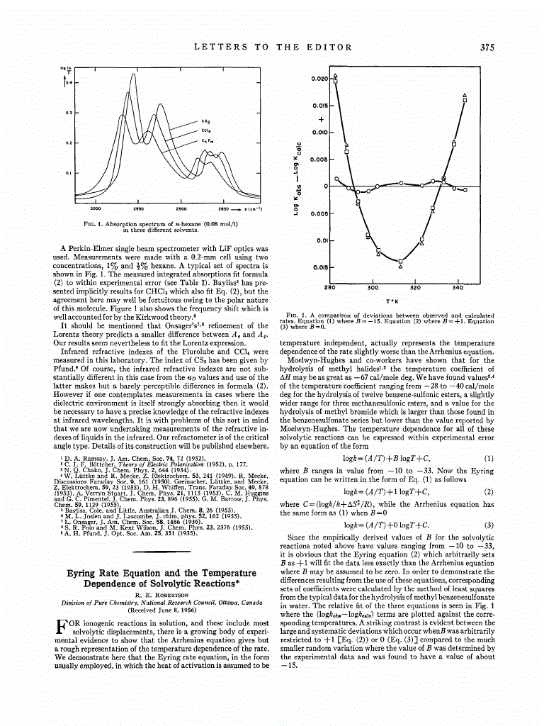 Eyring Rate Equation and the Temperature Dependence of Solvolytic ...