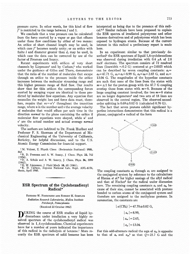 ESR Spectrum of the Cyclohexadienyl Radical | The Journal of Chemical ...