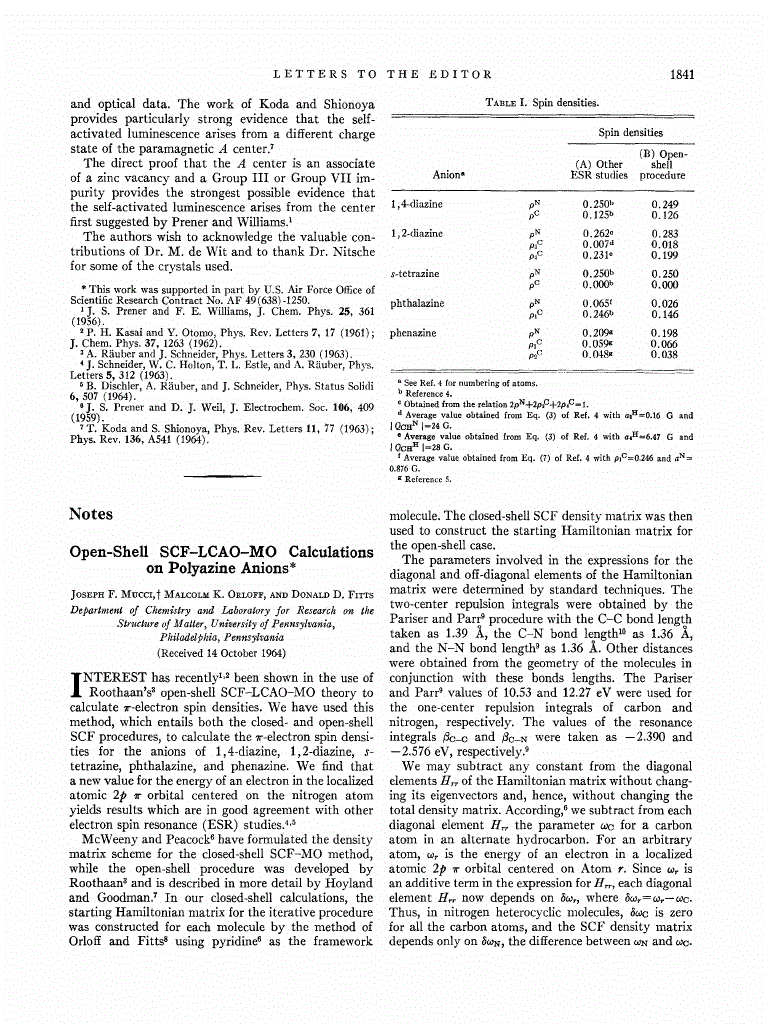 Open‐Shell SCF—LCAO—MO Calculations on Polyazine Anions | The Journal ...