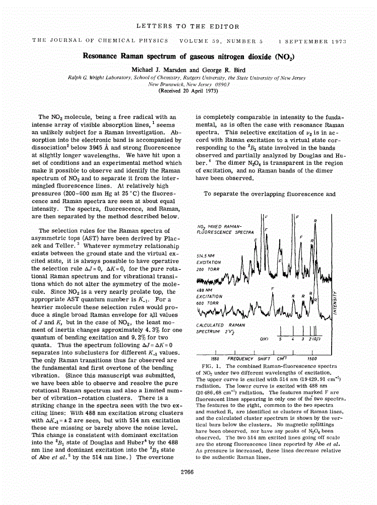 Resonance Raman spectrum of gaseous nitrogen dioxide (NO2) | The ...
