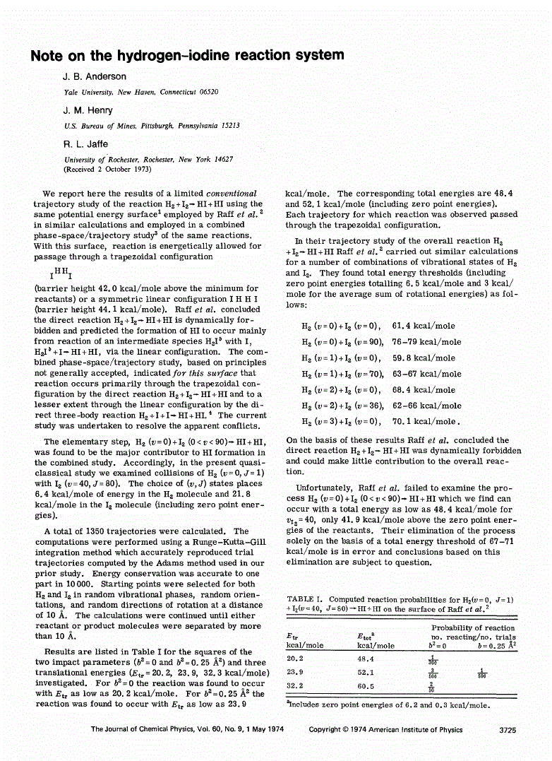 Note on the hydrogen‐iodine reaction system | The Journal of Chemical ...