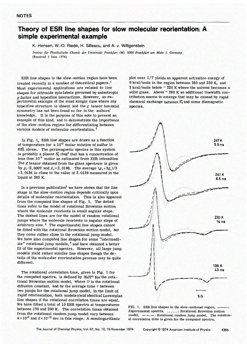 Theory of ESR line shapes for slow molecular reorientation: A simple ...