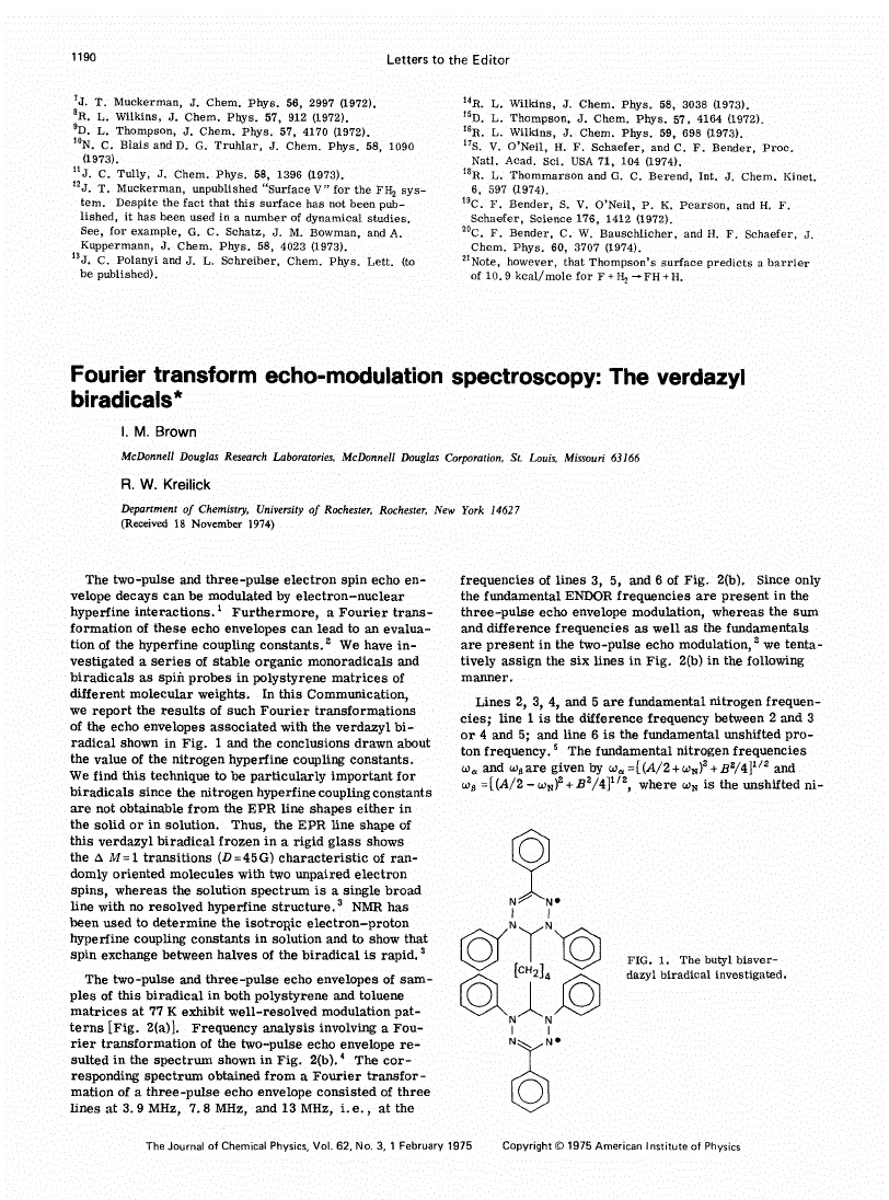 Fourier Transform Echo‐modulation Spectroscopy The Verdazyl Biradicals