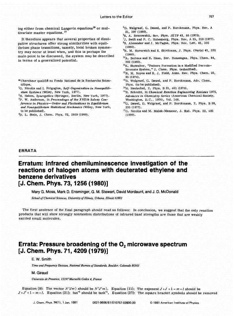 Erratum: Pressure broadening of the O2 microwave spectrum [J. Chem. Phys. 71, 4209 (1979)] | The ...