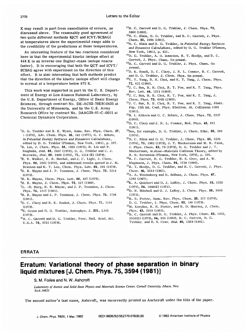 Erratum: Variational theory of phase separation in binary liquid mixtures [J. Chem. Phys. 75 ...