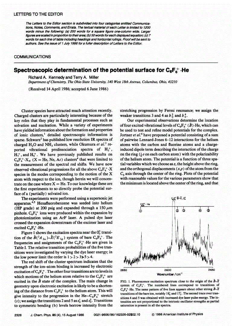 Spectroscopic determination of the potential surface for C6F+6⋅He | The ...