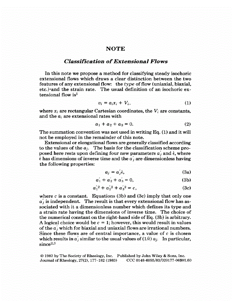 Note: Classification of Extensional Flows | Journal of Rheology | AIP ...