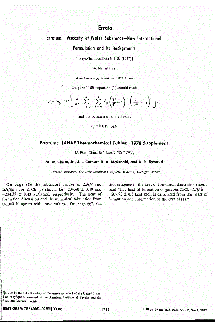 Erratum: JANAF Thermochemical Tables: 1978 Supplement | Journal of ...