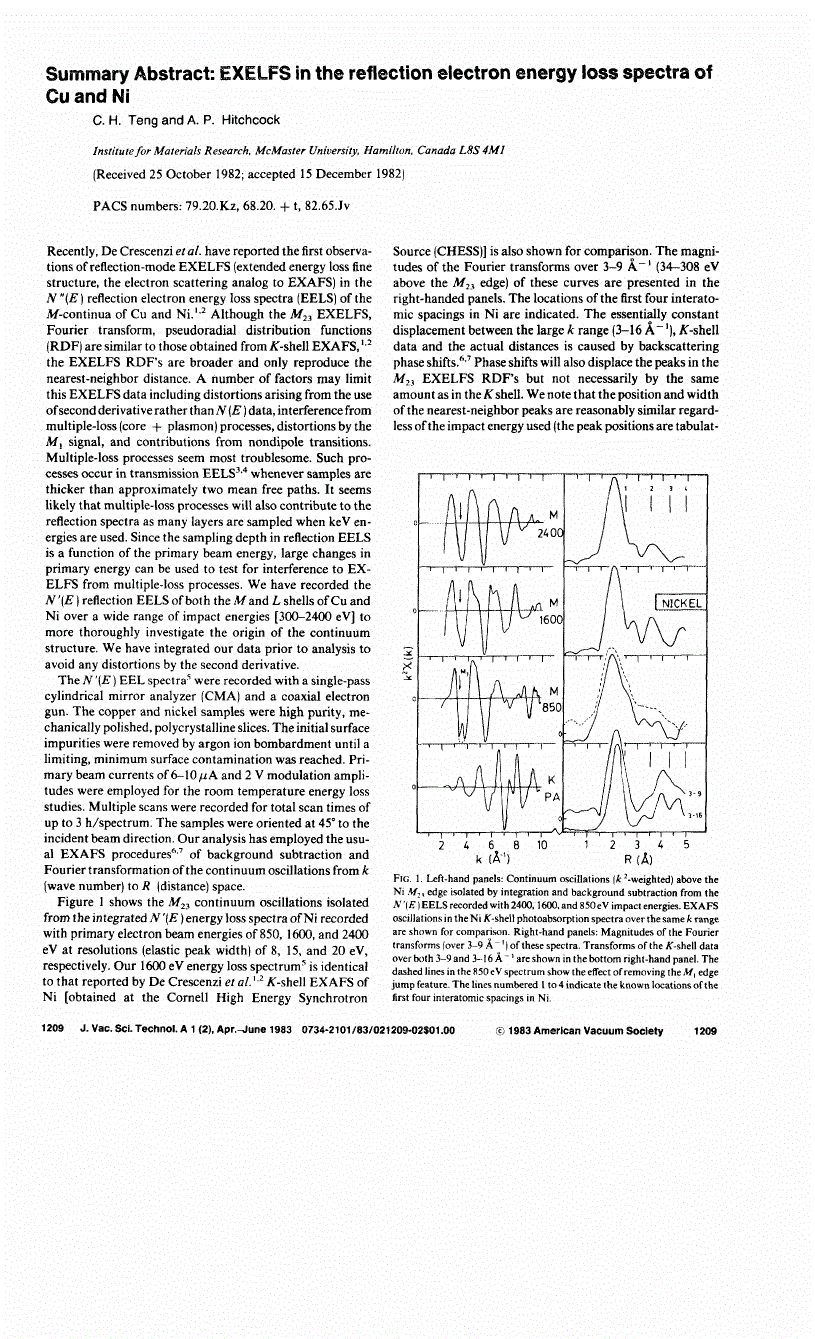 Summary Abstract: EXELFS in the reflection electron energy loss spectra ...