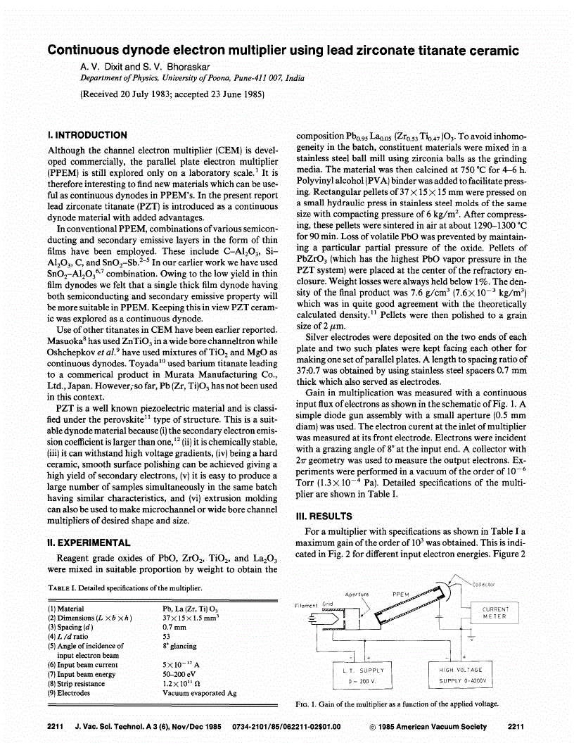 Continuous dynode electron multiplier using lead zirconate titanate ...