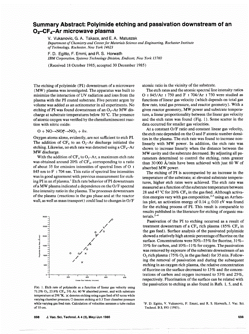 Summary Abstract: Polyimide etching and passivation downstream of an O2 ...