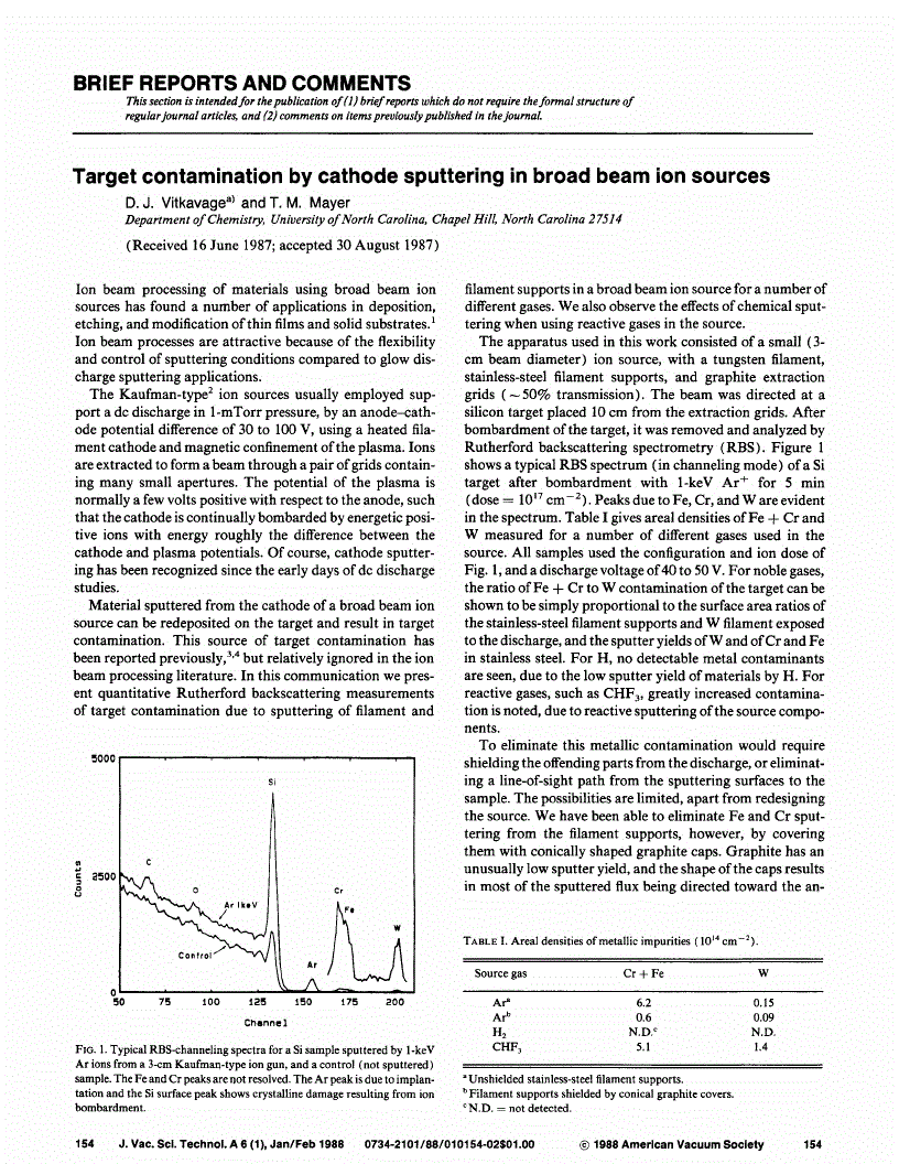 Target contamination by cathode sputtering in broad beam ion sources ...