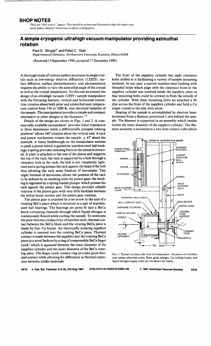 A simple cryogenic ultrahigh vacuum manipulator providing azimuthal ...