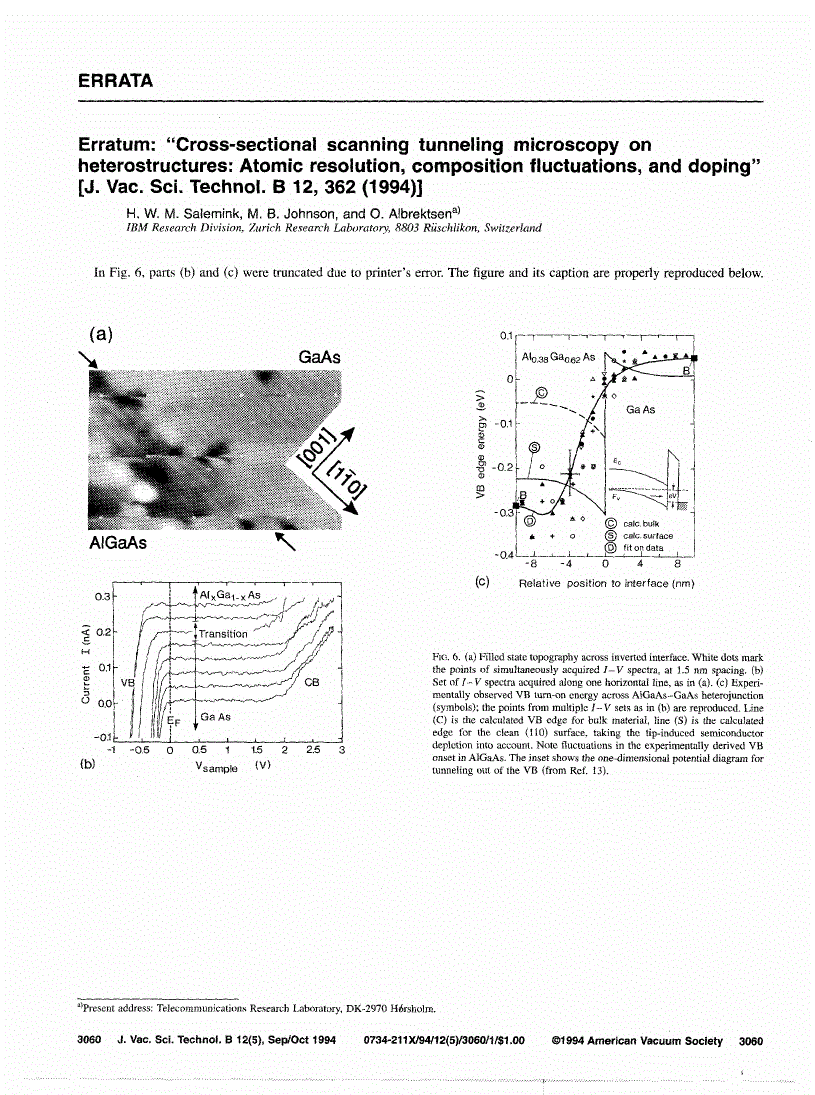 Erratum ‘‘cross‐sectional Scanning Tunneling Microscopy On Heterostructures Atomic Resolution
