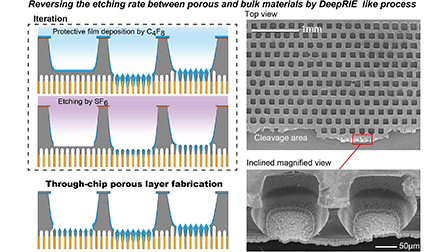 Through-chip porous layer fabrication by plasma etching with protective ...