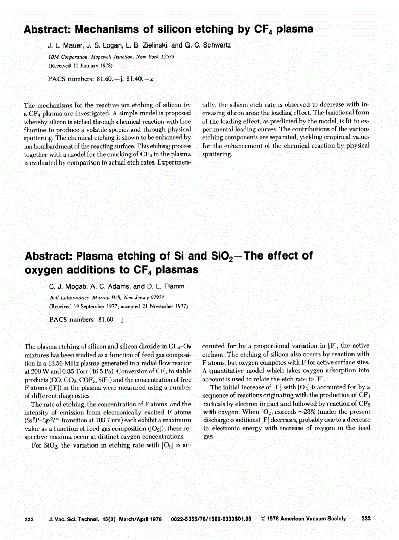 Abstract: Plasma etching of Si and SiO2−The effect of oxygen additions ...