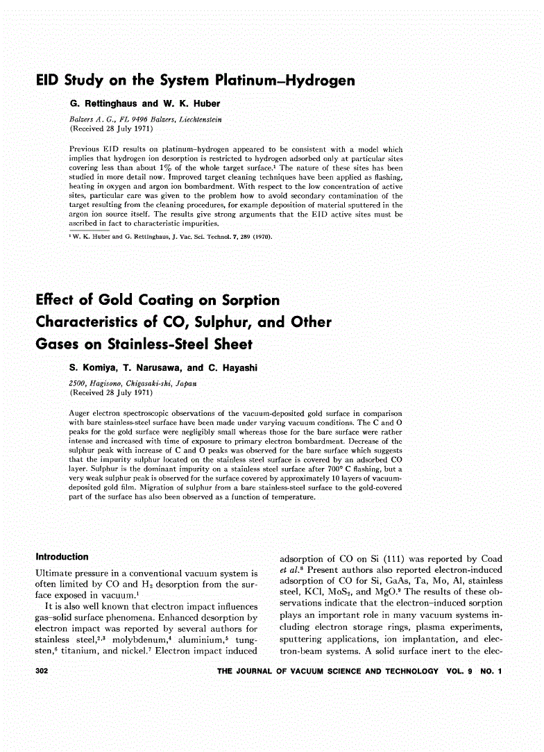 EID Study on the System Platinum–Hydrogen | Journal of Vacuum Science ...