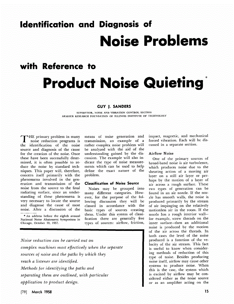 Identification and Diagnosis of Noise Problems with Reference to ...