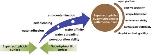 Superhydrophilic–superhydrophobic patterned surfaces: From simplified ...