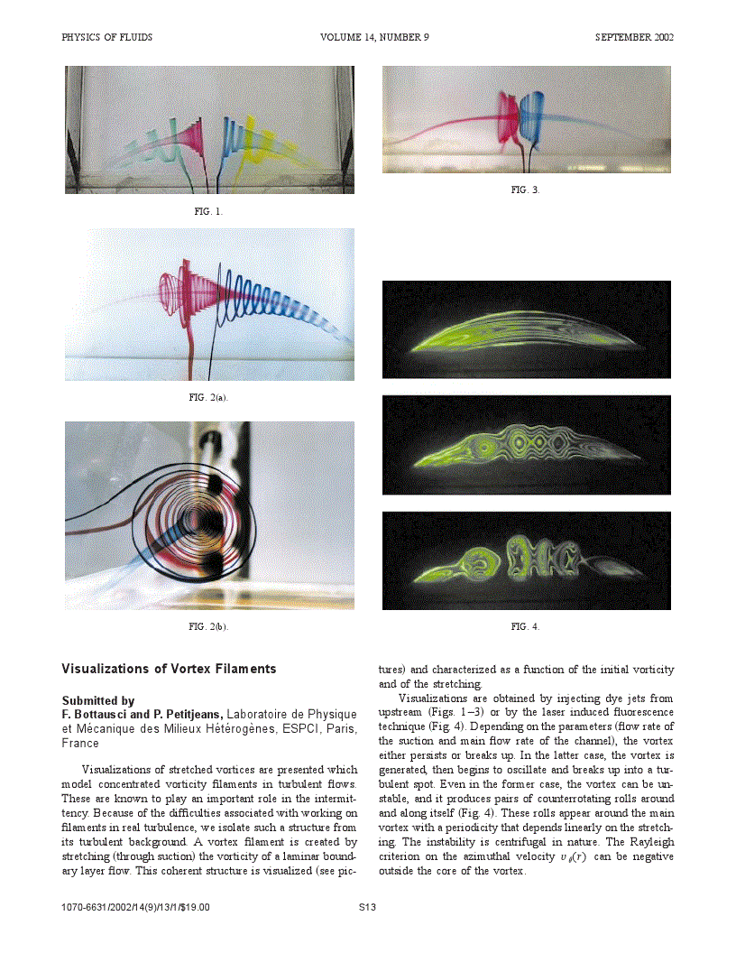 Visualizations of Vortex Filaments | Physics of Fluids | AIP Publishing