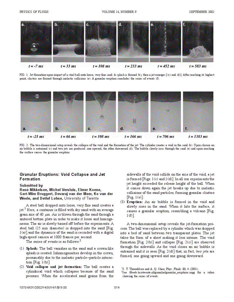 Granular Eruptions: Void Collapse and Jet Formation | Physics of Fluids ...