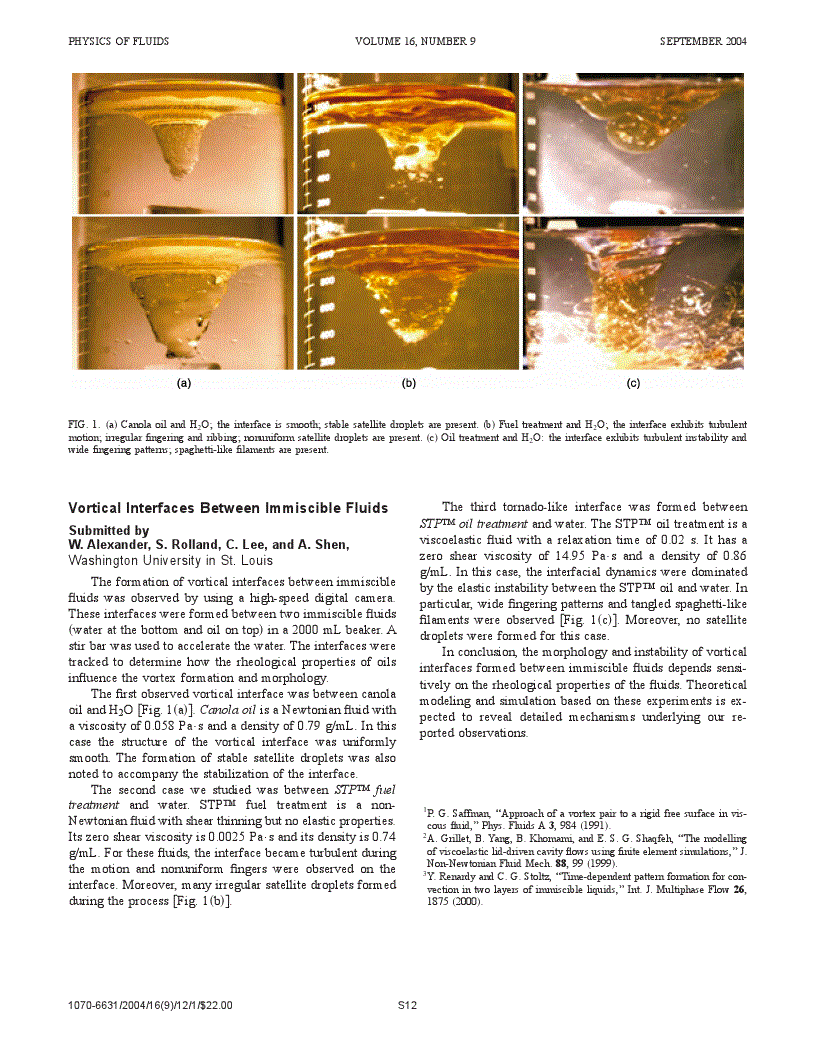 Vortical Interfaces between Immiscible Fluids | Physics of Fluids | AIP ...