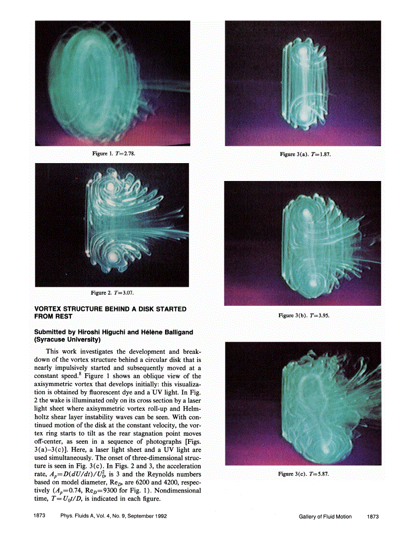 Vortex Structure behind a Disk Started from Rest | Physics of Fluids ...