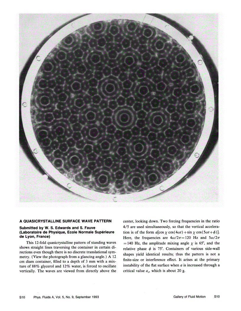 A Quasicrystalline Surface Wave Pattern Physics Of Fluids Aip