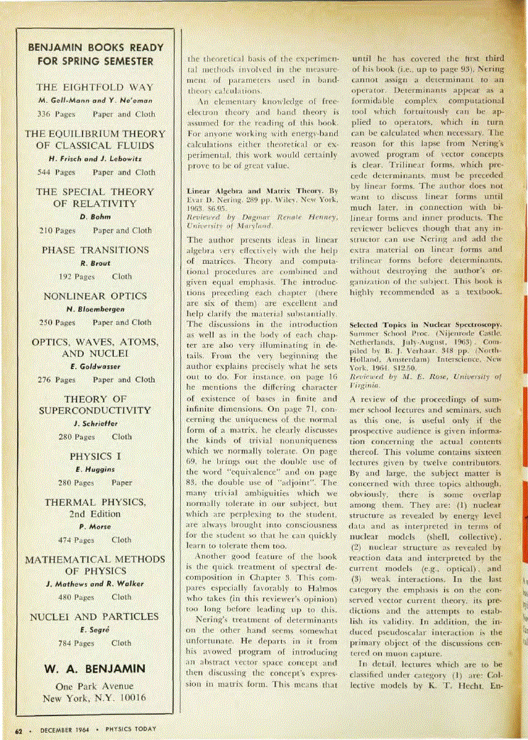 Linear Algebra and Matrix Theory | Physics Today | AIP Publishing
