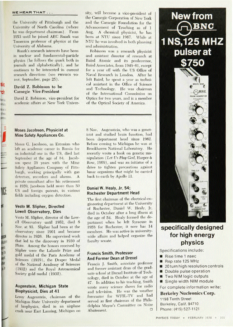 Vesto M. Slipher, Directed Lowell Observatory, Dies | Physics Today ...