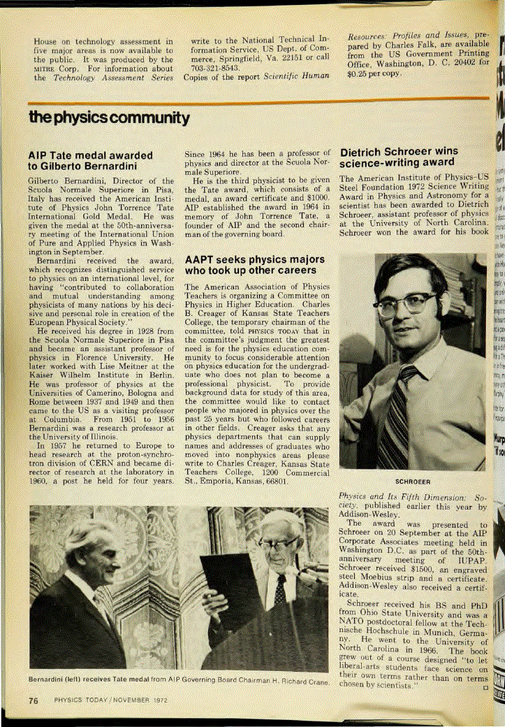 AIP Tate medal awarded to Gilberto Bernardini | Physics Today | AIP ...