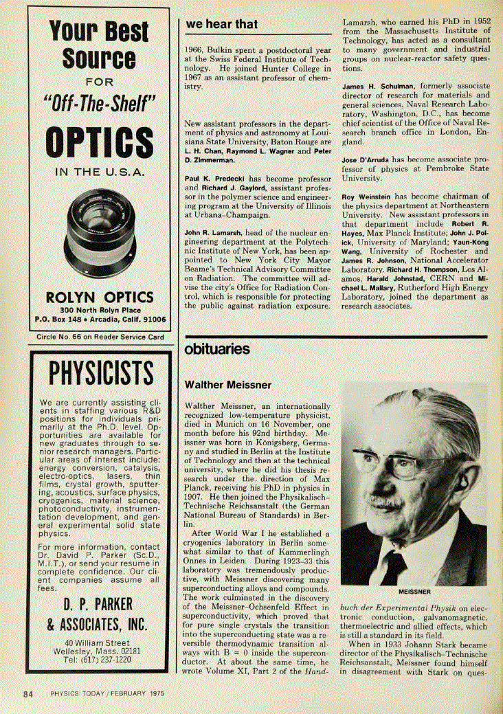 Walther Meissner | Physics Today | AIP Publishing