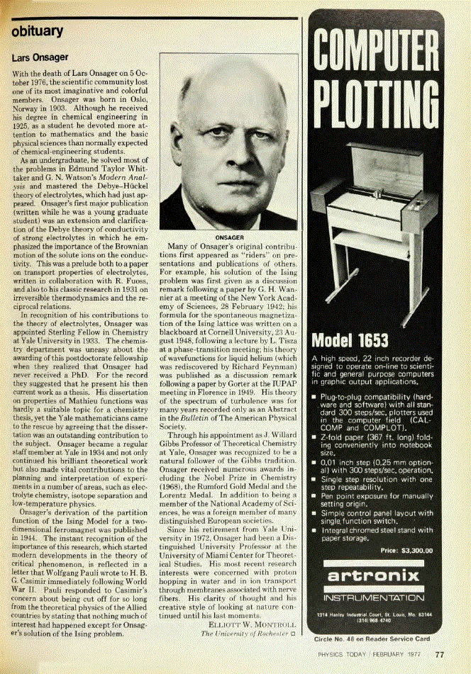 Lars Onsager | Physics Today | AIP Publishing