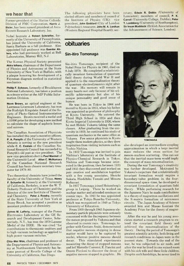 Sin‐itiro Tomonaga | Physics Today | AIP Publishing