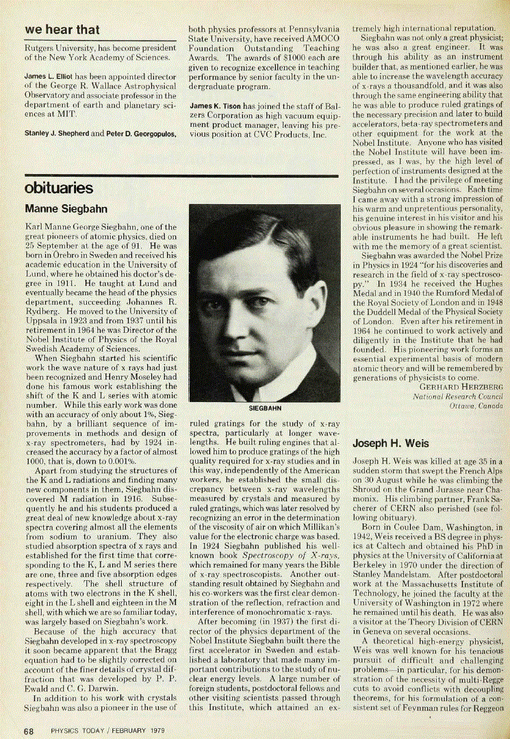 Manne Siegbahn | Physics Today | AIP Publishing