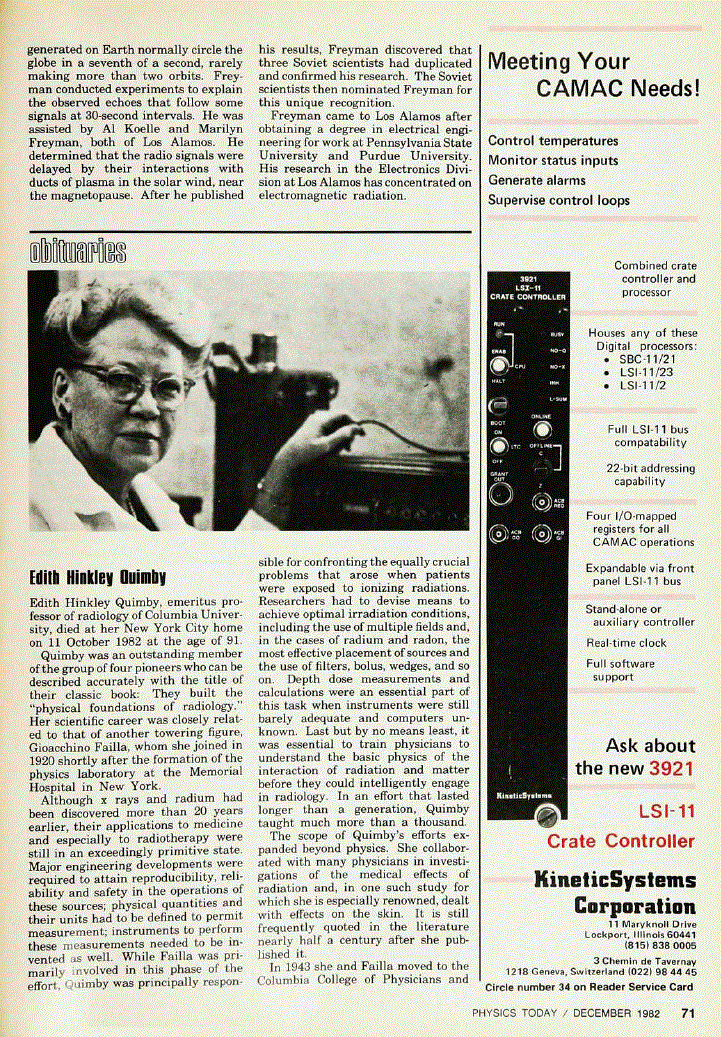 Edith Hinkley Quimby | Physics Today | AIP Publishing