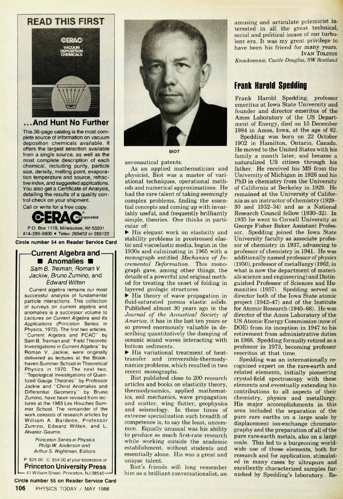 Frank Harold Spedding | Physics Today | AIP Publishing