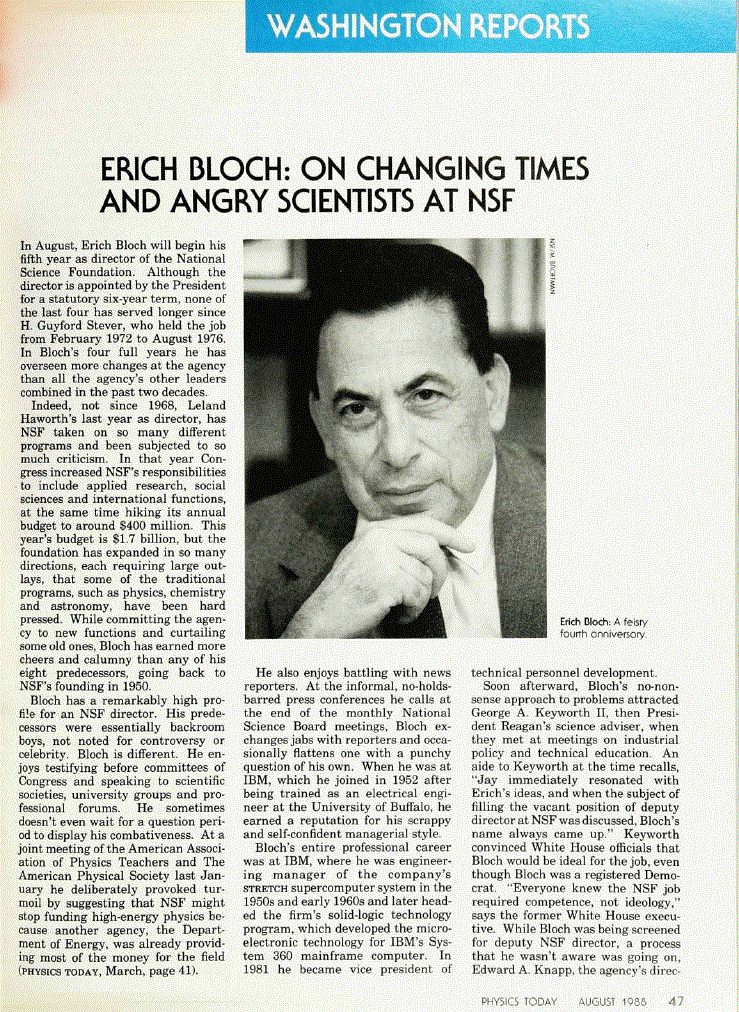 Erich Bloch: On Changing Times and Angry Scientists at NSF | Physics ...