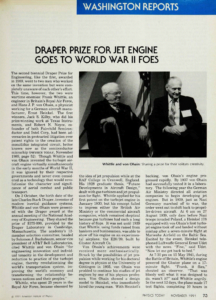 Draper Prize for Jet Engine Goes to World War II Foes | Physics Today ...