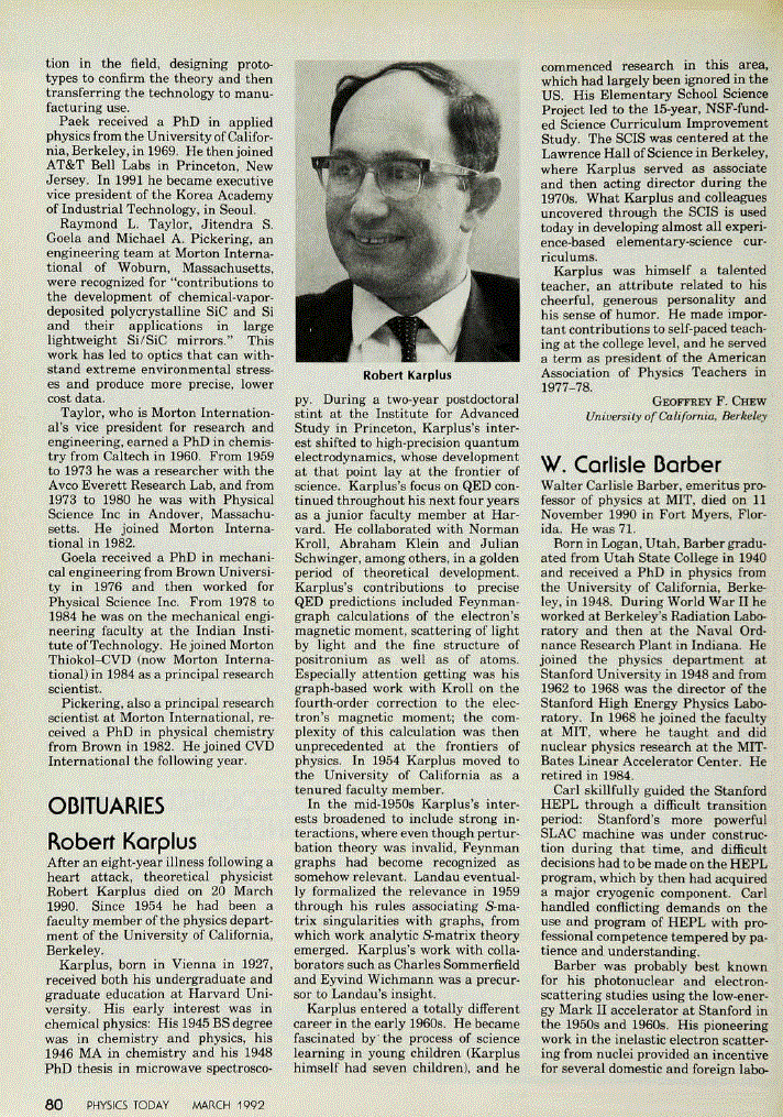 Robert Karplus | Physics Today | AIP Publishing