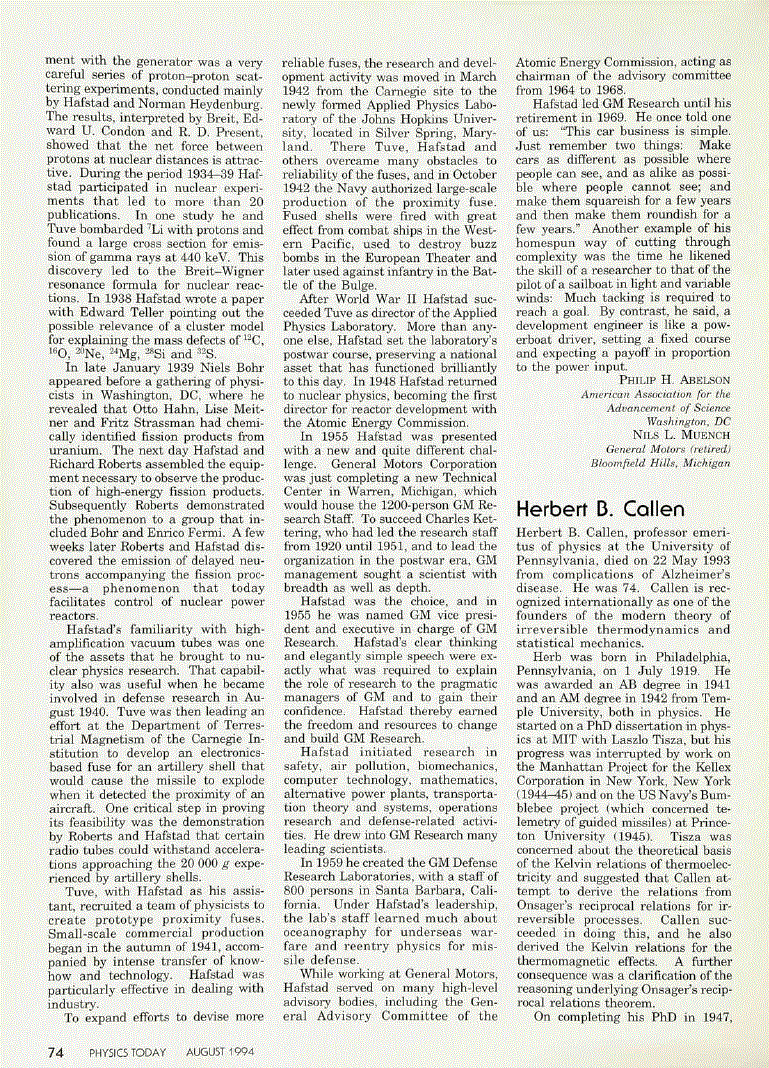 Herbert B. Callen | Physics Today | AIP Publishing