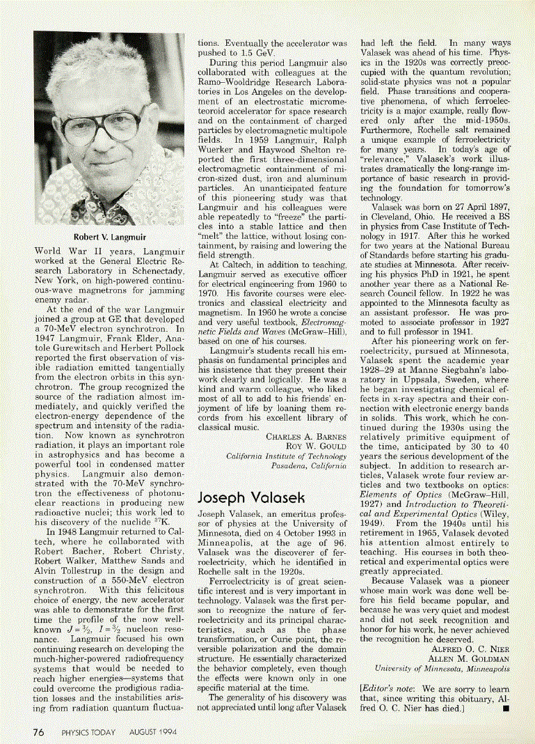 Joseph Valasek | Physics Today | AIP Publishing