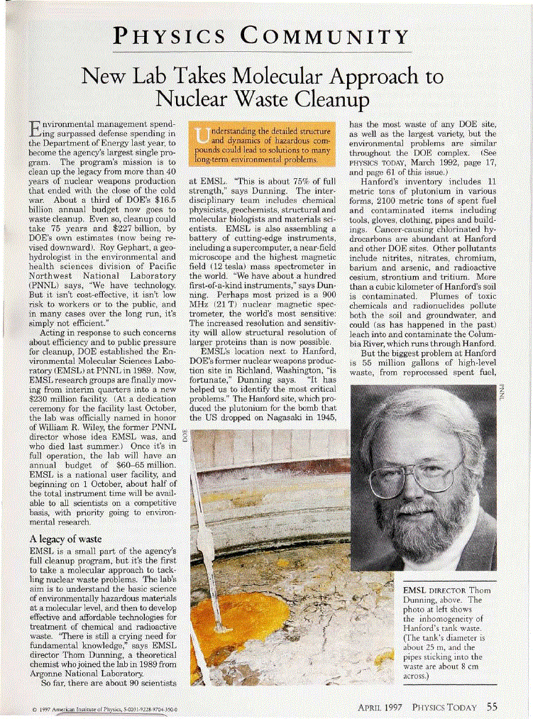 New Lab Takes Molecular Approach to Nuclear Waste Cleanup | Physics ...