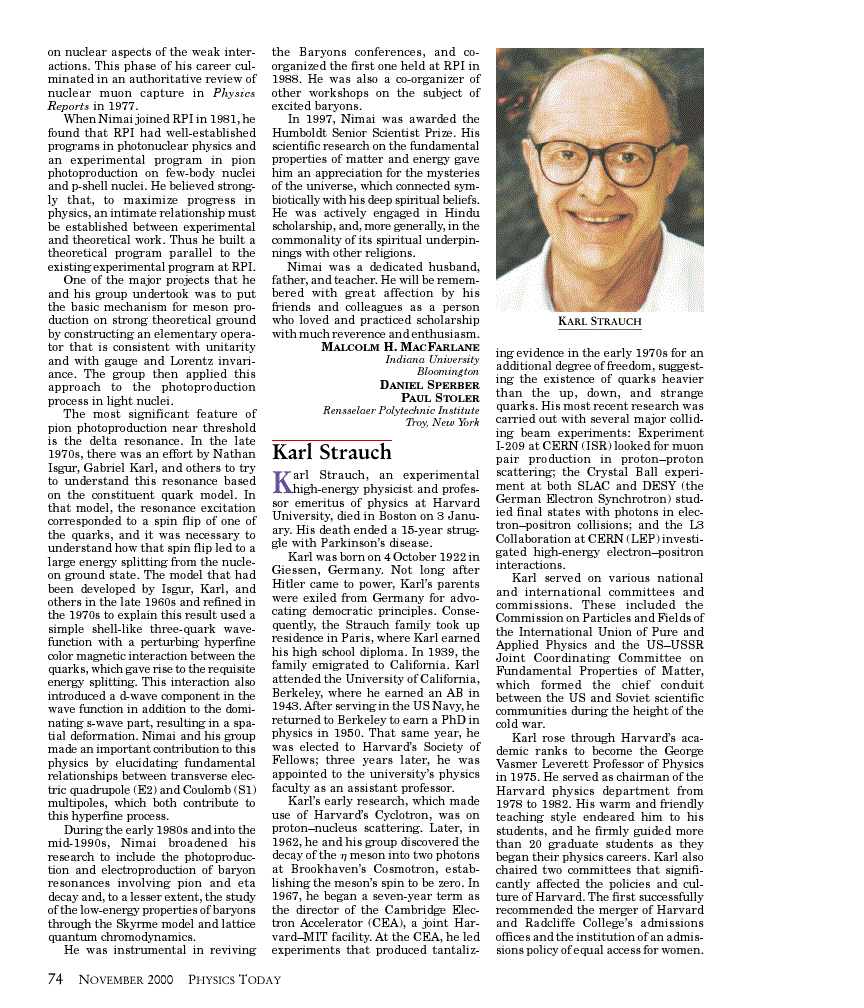 Karl Strauch | Physics Today | AIP Publishing