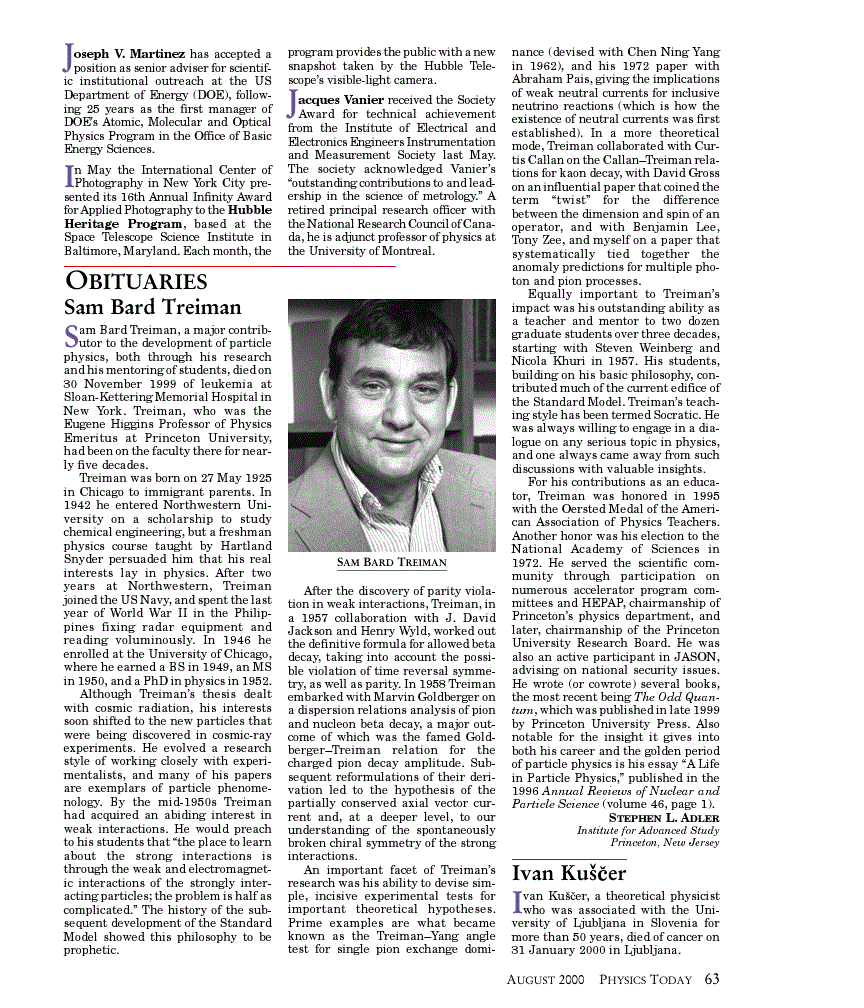 Sam Bard Treiman | Physics Today | AIP Publishing