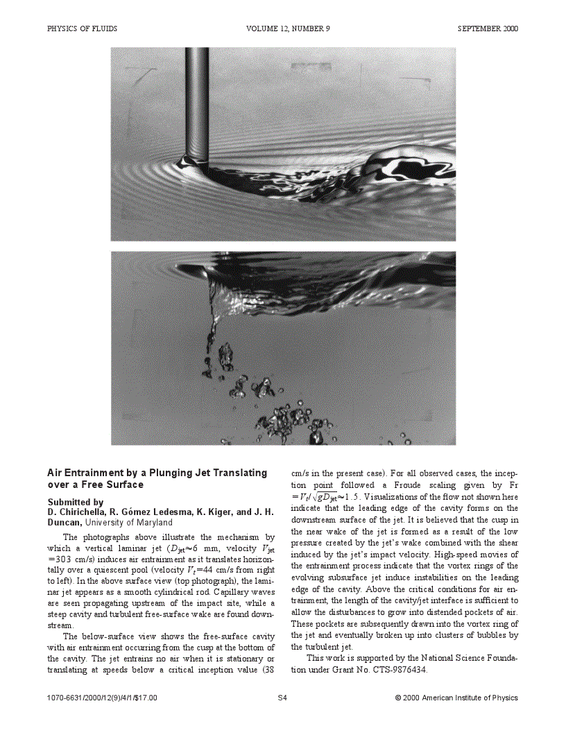 Air Entrainment by a Plunging Jet Translating over a Free Surface ...